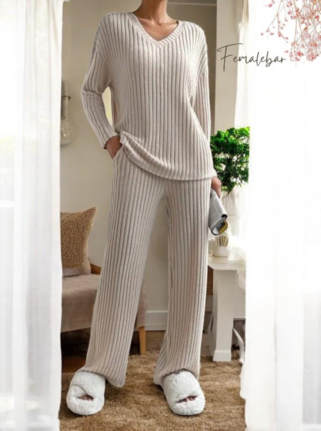 Women's Pajamas, Ribbed Luxury Pajama Set, Minimalist PJ Set, Ribbed ...