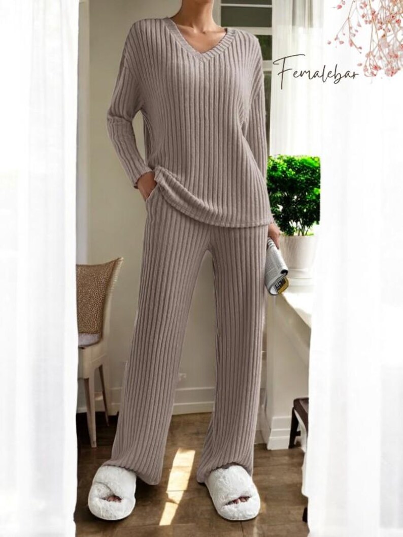 Women's Pajamas, Ribbed Luxury Pajama Set, Minimalist PJ Set, Ribbed ...