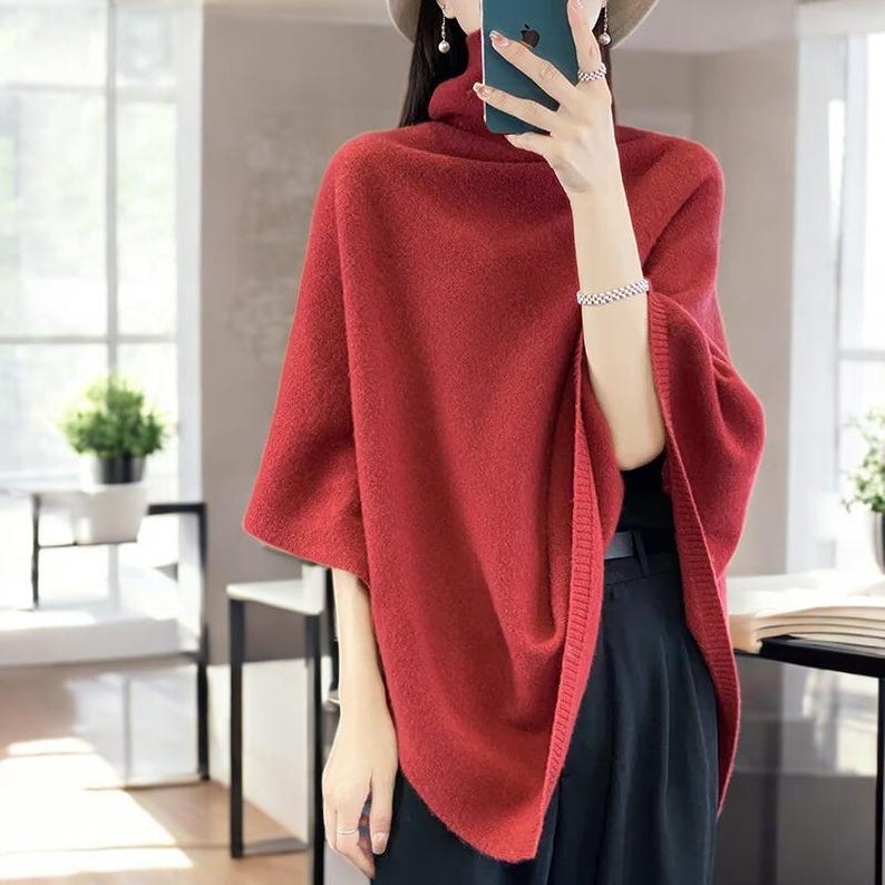 Women's Pullover, Turtleneck Poncho, Women's Pullover, Woollen Bat ...