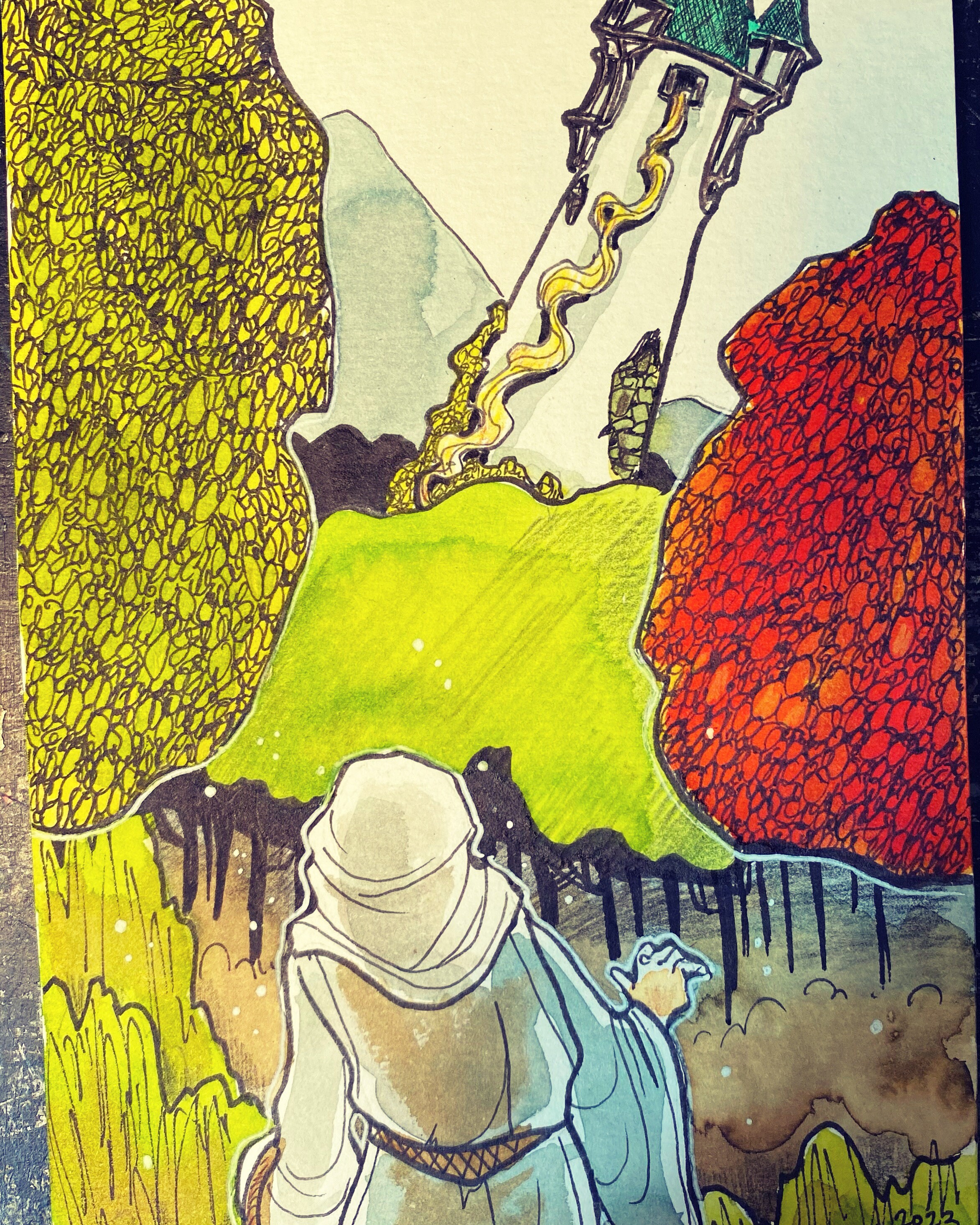 Witch at Rapunzels Tower-watercolor Sketch - Etsy