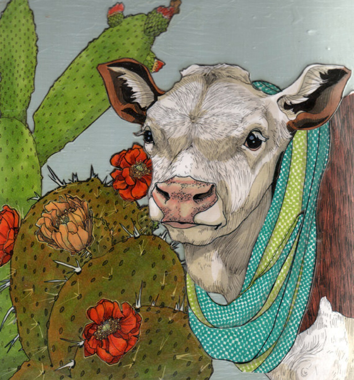 Cow in the Cactus Small Print 4.5x4.5 - Etsy
