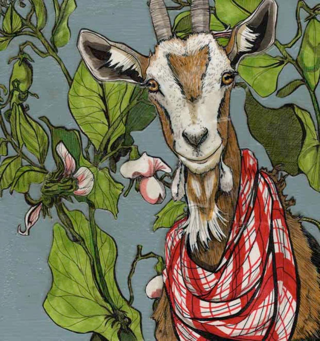 Goat in the Pea Patch- Small Print 4.5x4.5 - Etsy