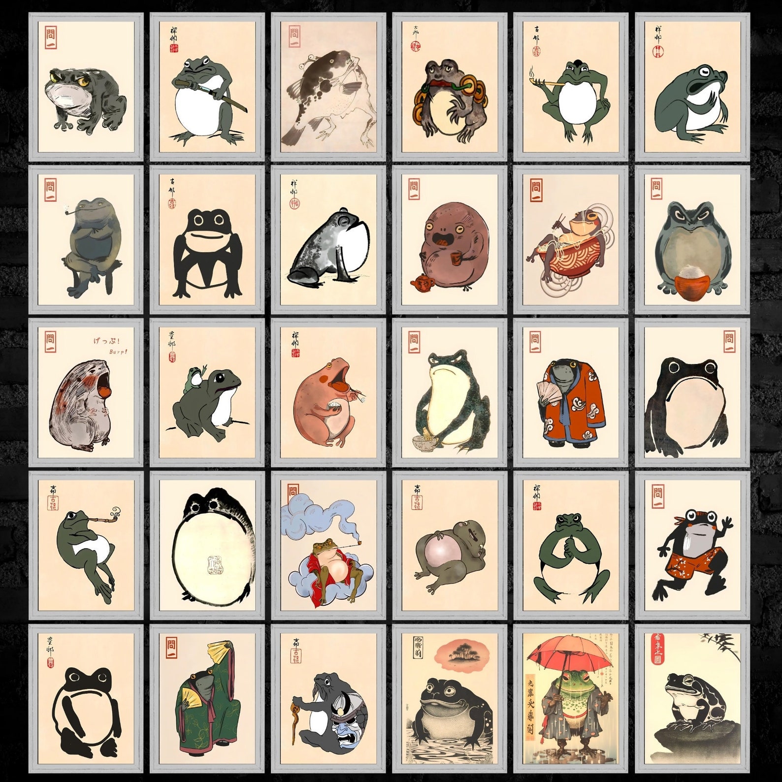 Frogs Matsumoto Hoji Set of 30 Prints Digital Download Printable Wall ...