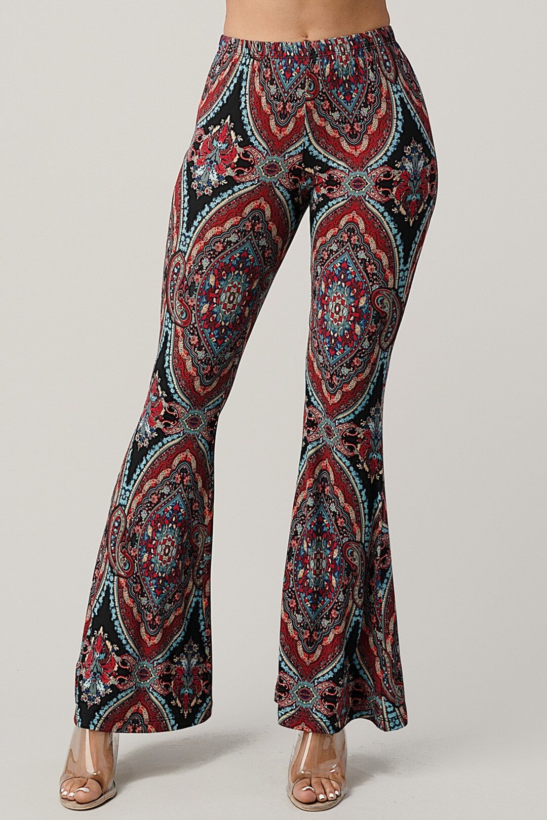 High Waist Boho Print Bell Bottom Pants - Etsy
