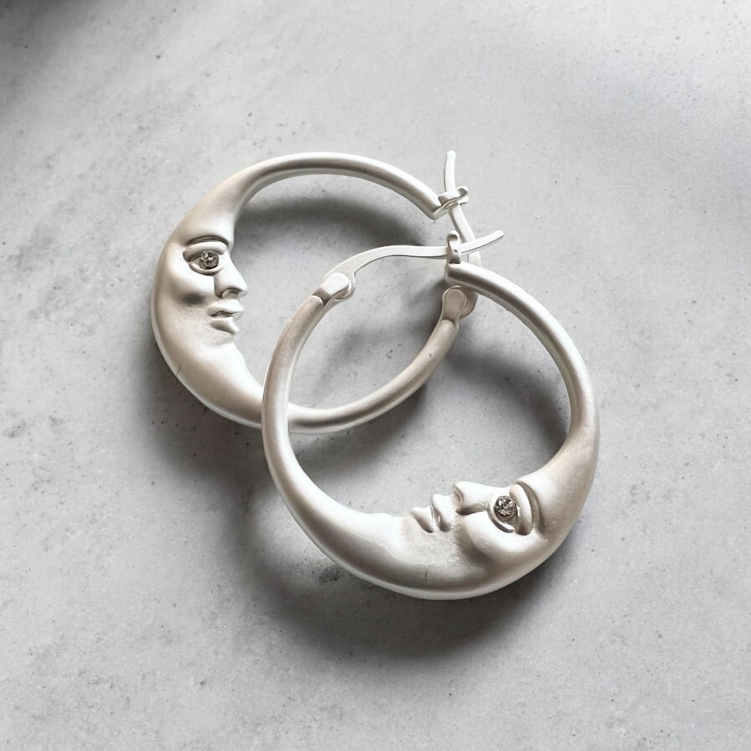 Moon Hoop Earrings - Moon Face Hoop Earrings - Gothic Moon Earrings ...