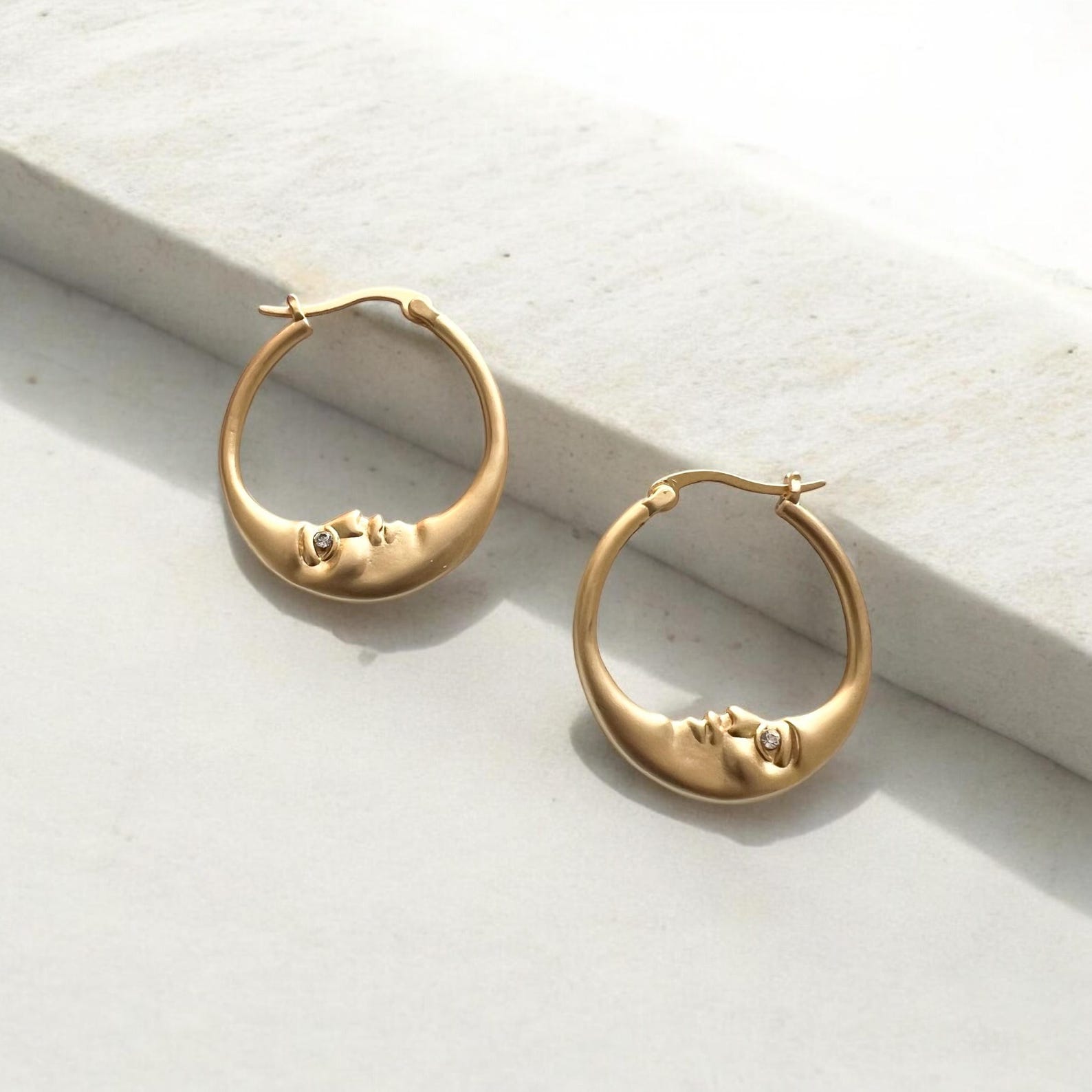 Moon Hoop Earrings - Moon Face Hoop Earrings - Gothic Moon Earrings ...