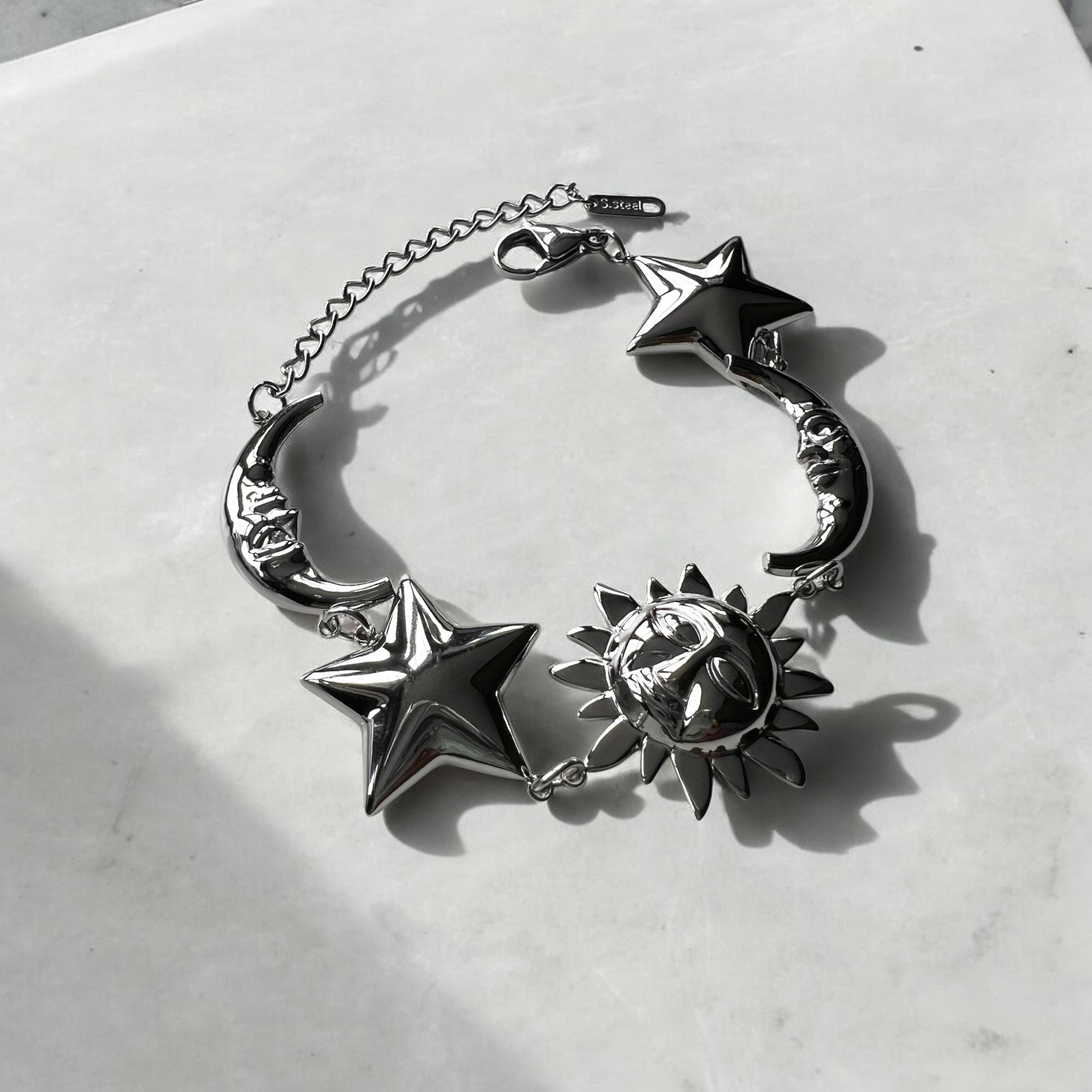 Premium Chunky Sun Moon and Stars Bracelet - Waterproof Celestial Charm ...