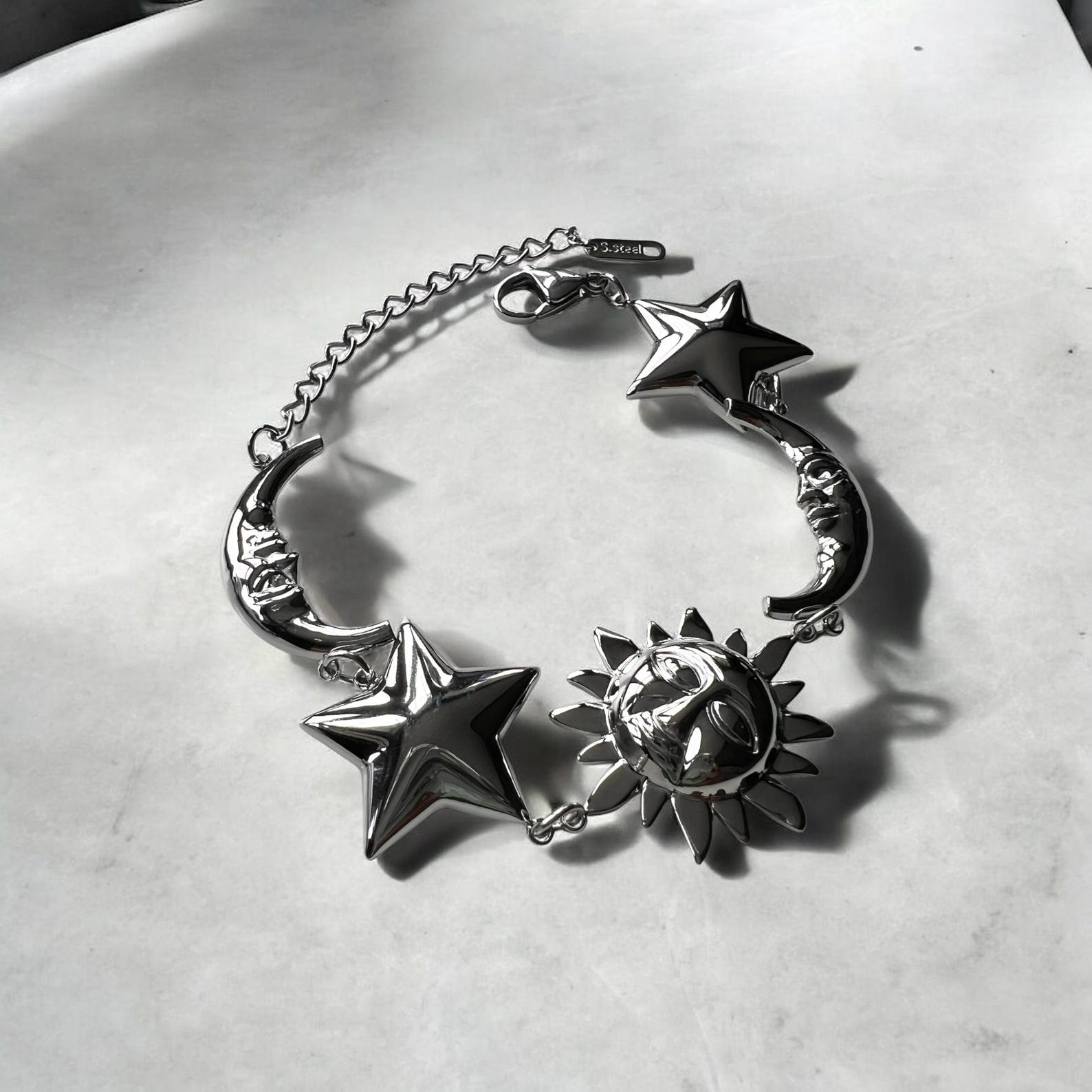 Premium Chunky Sun Moon and Stars Bracelet - Waterproof Celestial Charm ...