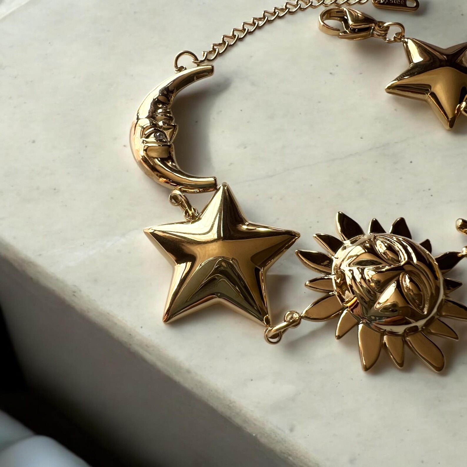 Premium Chunky Sun Moon and Stars Bracelet - Waterproof Celestial Charm ...