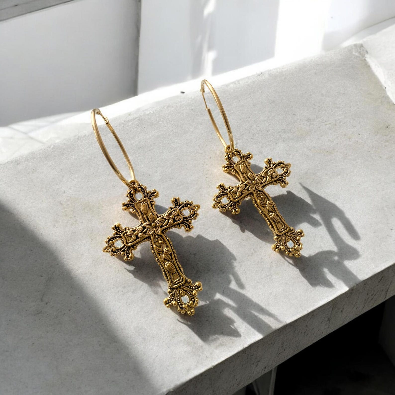 Large Gothic Cross Hoop Earrings - Cross Earrings - Gifts for Her - Etsy