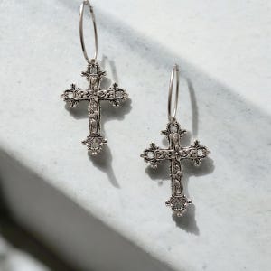 Large Gothic Cross Hoop Earrings - Cross Earrings - Gifts for Her - Etsy
