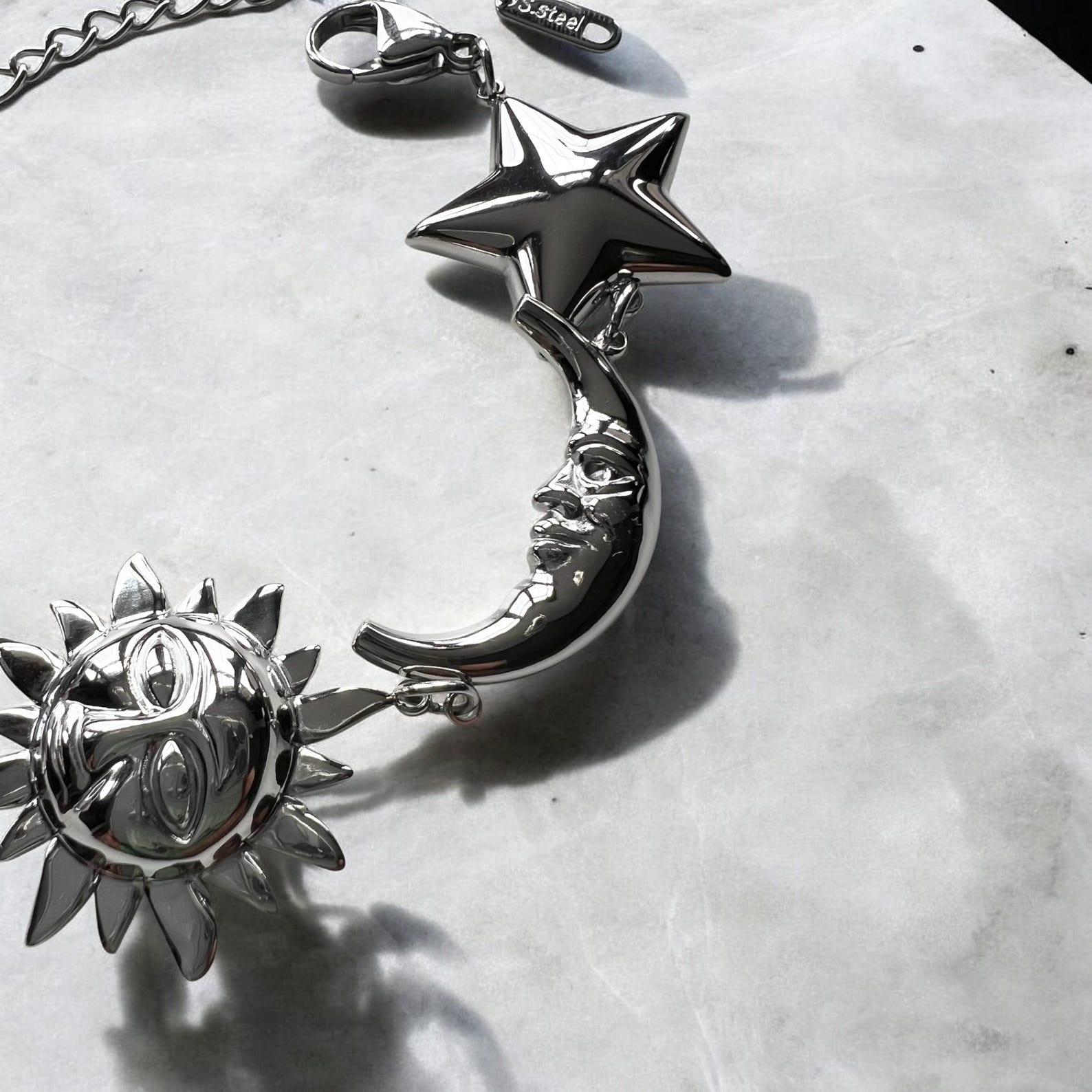 Premium Chunky Sun Moon and Stars Bracelet - Waterproof Celestial Charm ...