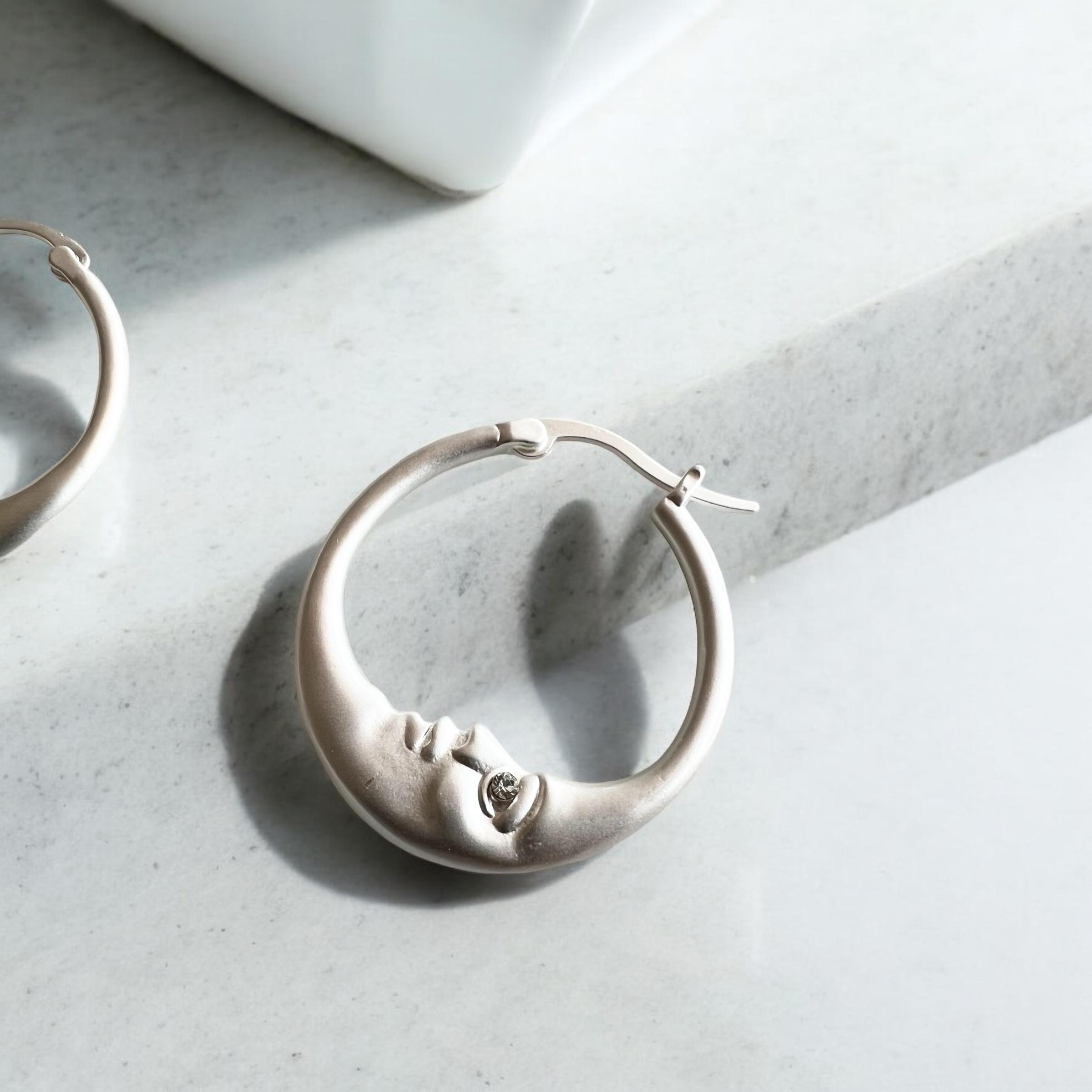 Moon Hoop Earrings - Moon Face Hoop Earrings - Gothic Moon Earrings ...