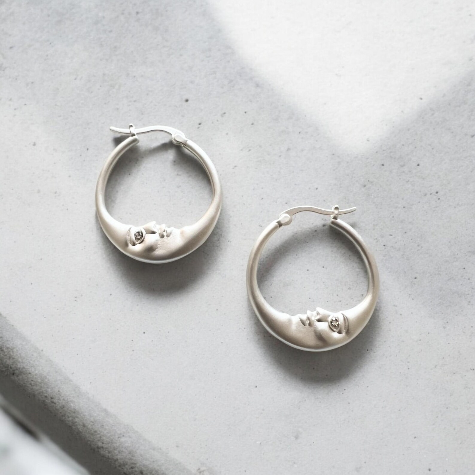 Moon Hoop Earrings - Moon Face Hoop Earrings - Gothic Moon Earrings ...