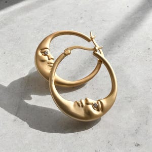 Moon Hoop Earrings - Moon Face Hoop Earrings - Gothic Moon Earrings ...