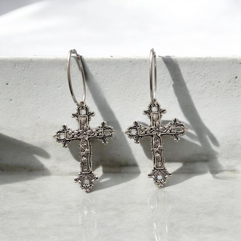 Large Gothic Cross Hoop Earrings Cross Earrings Gifts for Her - Etsy