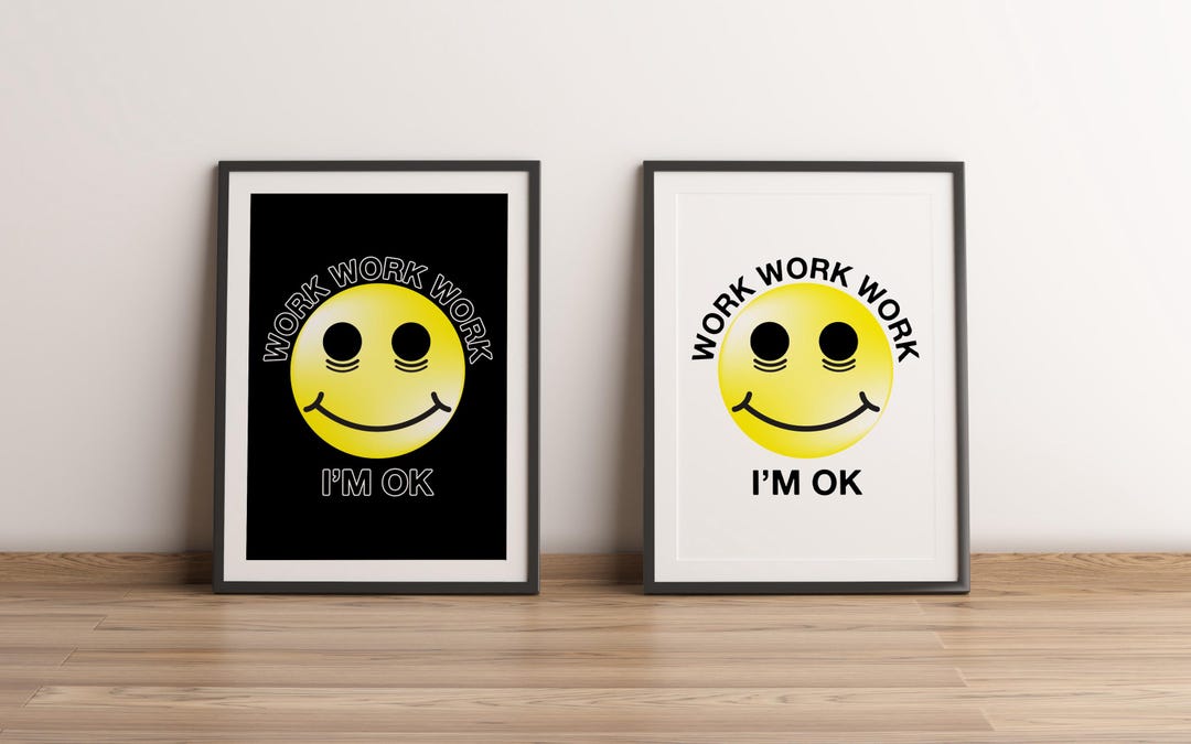 Smiley Face Work Work Work, Smile Wall Art for Office, Yellow Happy ...