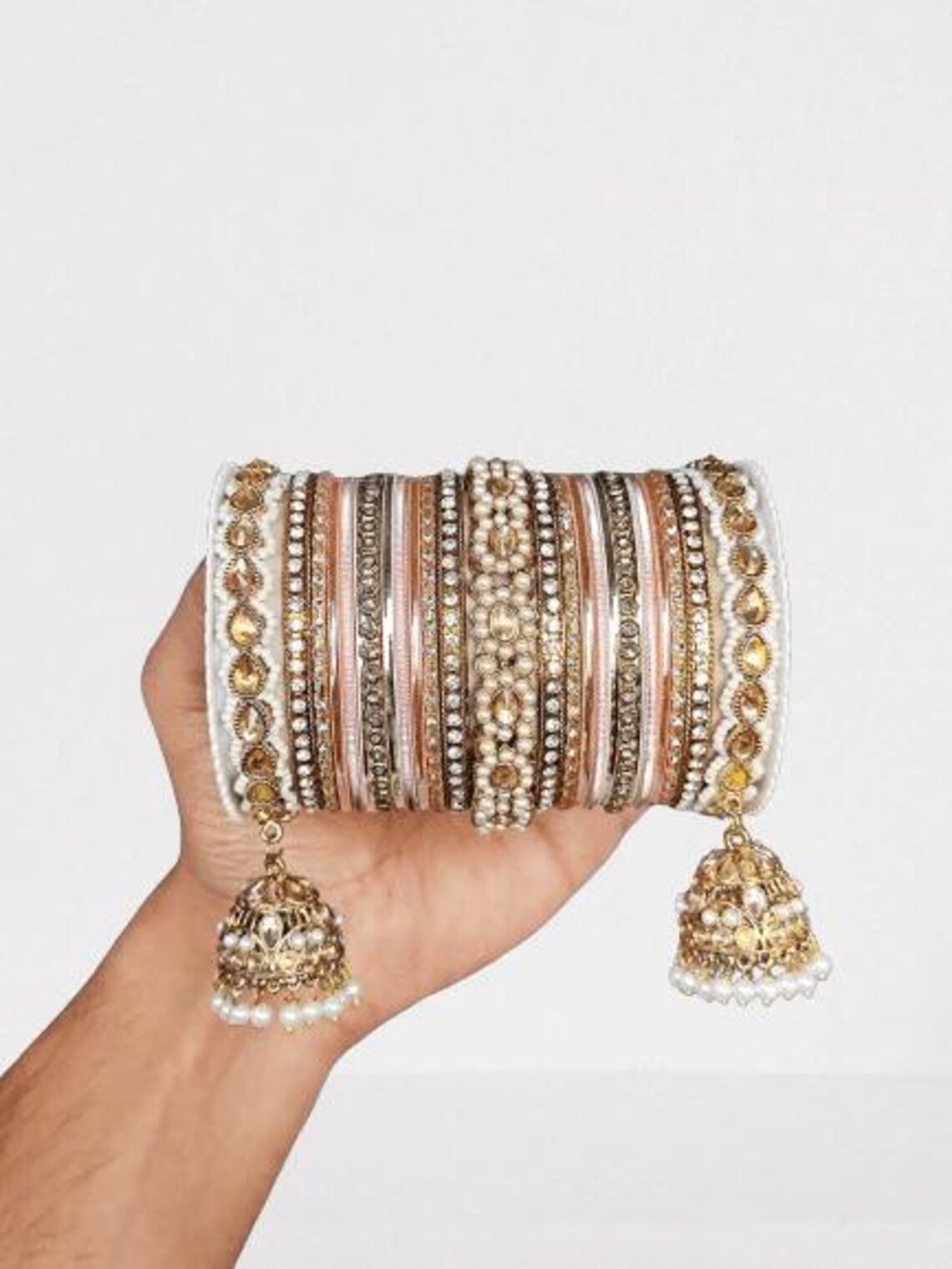 Pink Bridal Indian Bangles Bracelet Set With Jhumki Borders, Indian ...