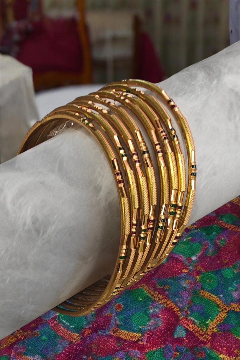 22K Gold Plated Indian Bangle Set | 6-piece Kada Bracelets - Etsy