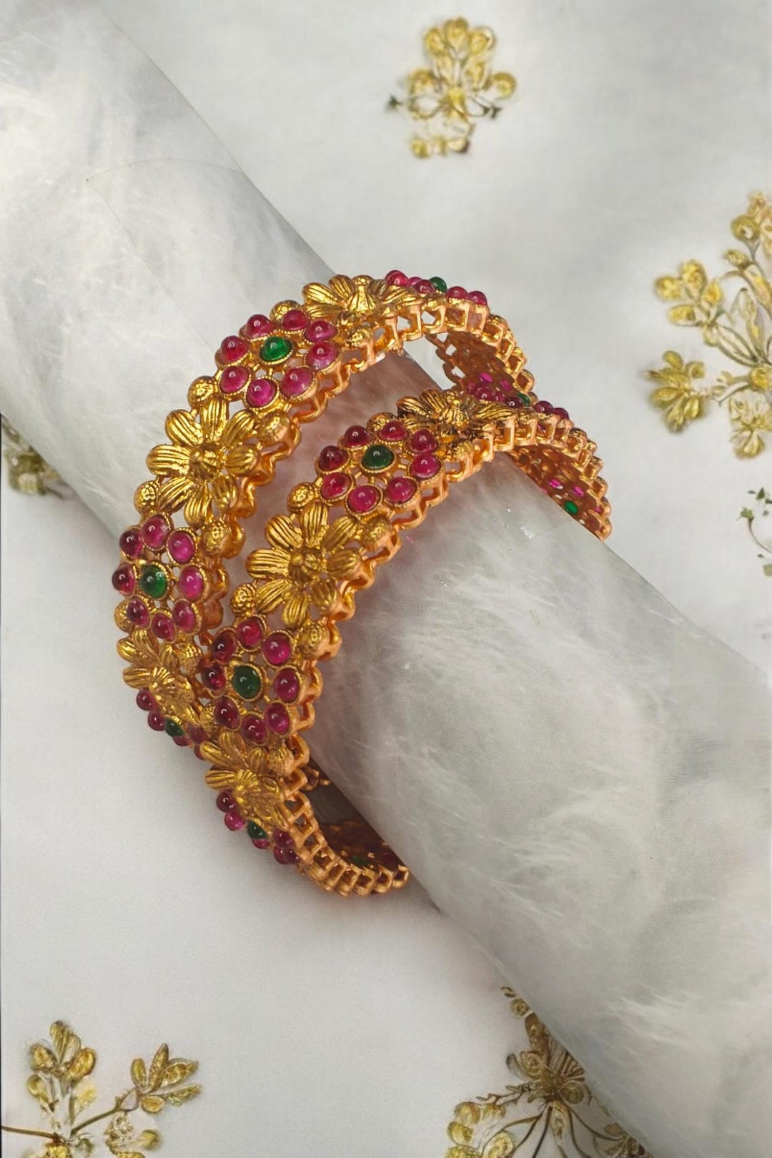 Golden Kada Bangles, Indian Antique Matte Kada Set, Bridal Bangles ...