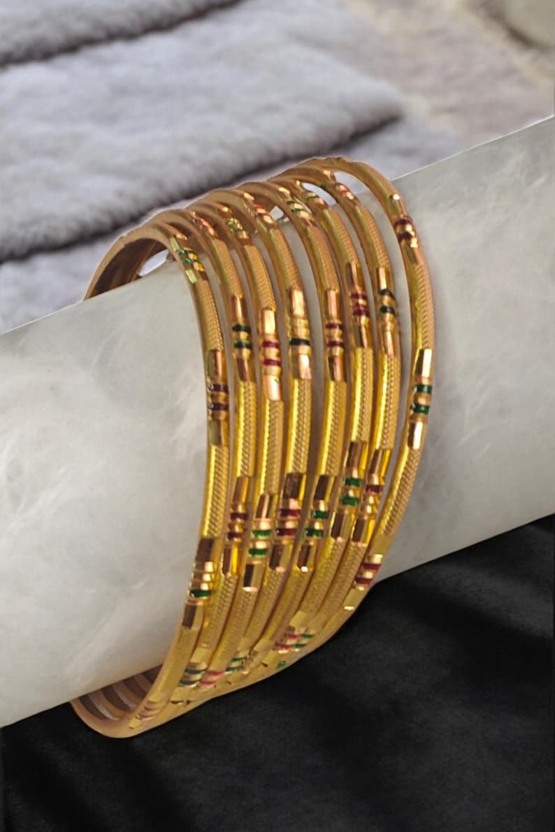 22K Gold Plated Indian Bangle Set | 6-piece Kada Bracelets - Etsy