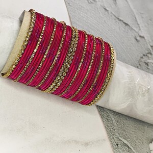 Hot Pink and Golden Indian Bangle Set, Pakistani and Indian Bangles for ...