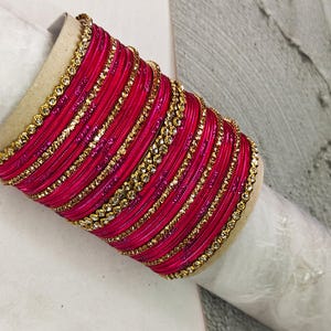 Hot Pink and Golden Indian Bangle Set, Pakistani and Indian Bangles for ...