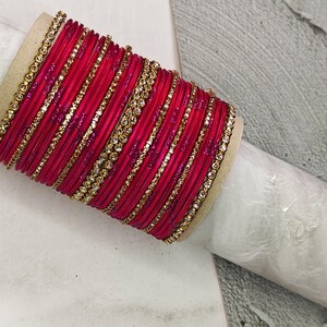 Hot Pink and Golden Indian Bangle Set, Pakistani and Indian Bangles for ...