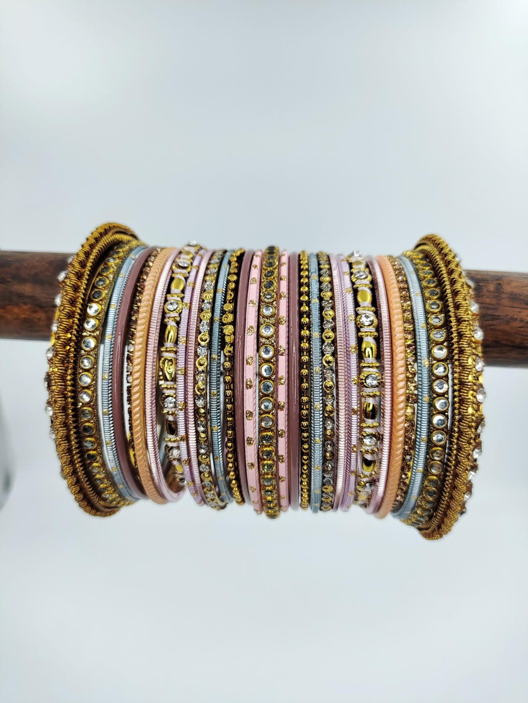 Antique Finish Indian Bridal Bangle Set, Stone Thread Jewelry - Etsy