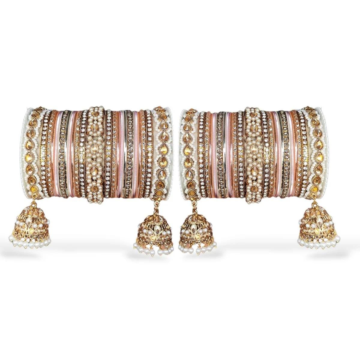Pink Bridal Indian Bangles Bracelet Set With Jhumki Borders, Indian ...