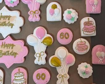60th Birthday Decorated Cookies, Sixty Birthday Cookies, Custom Cookies ...