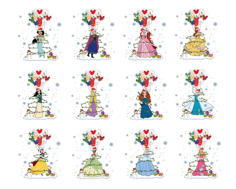 Dis.ney Princess Png Bundle, Princess Christmas Png, Christmas Balloon ...