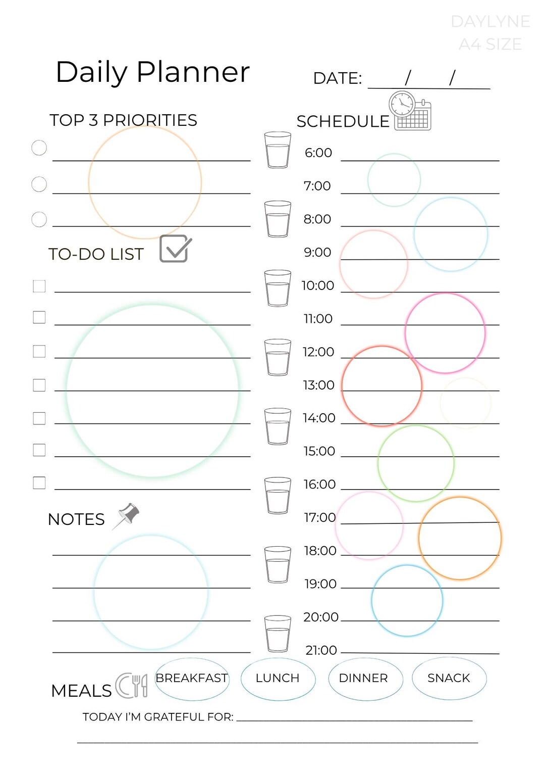 Minimalist Daily Planner Printable | A4 Undated PDF | To-do List, Time ...