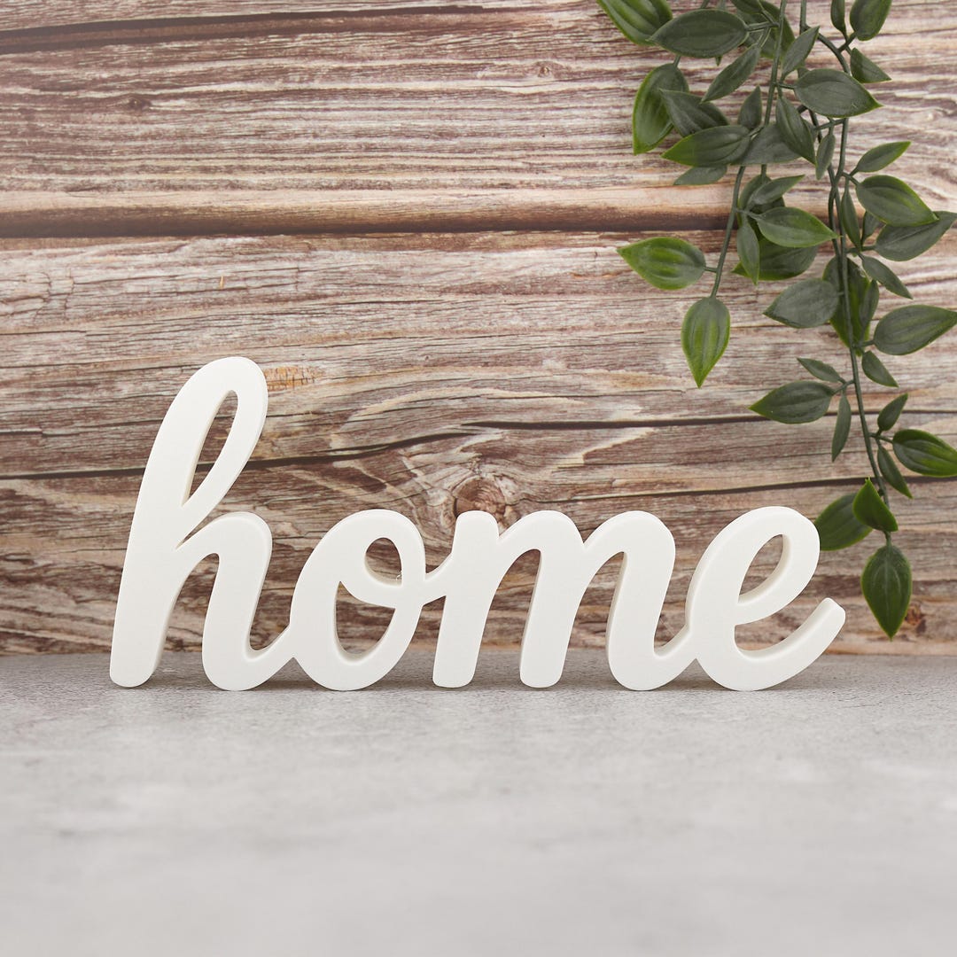Cute ‘home’ Word Sign – Freestanding White Decor for Living Rooms ...