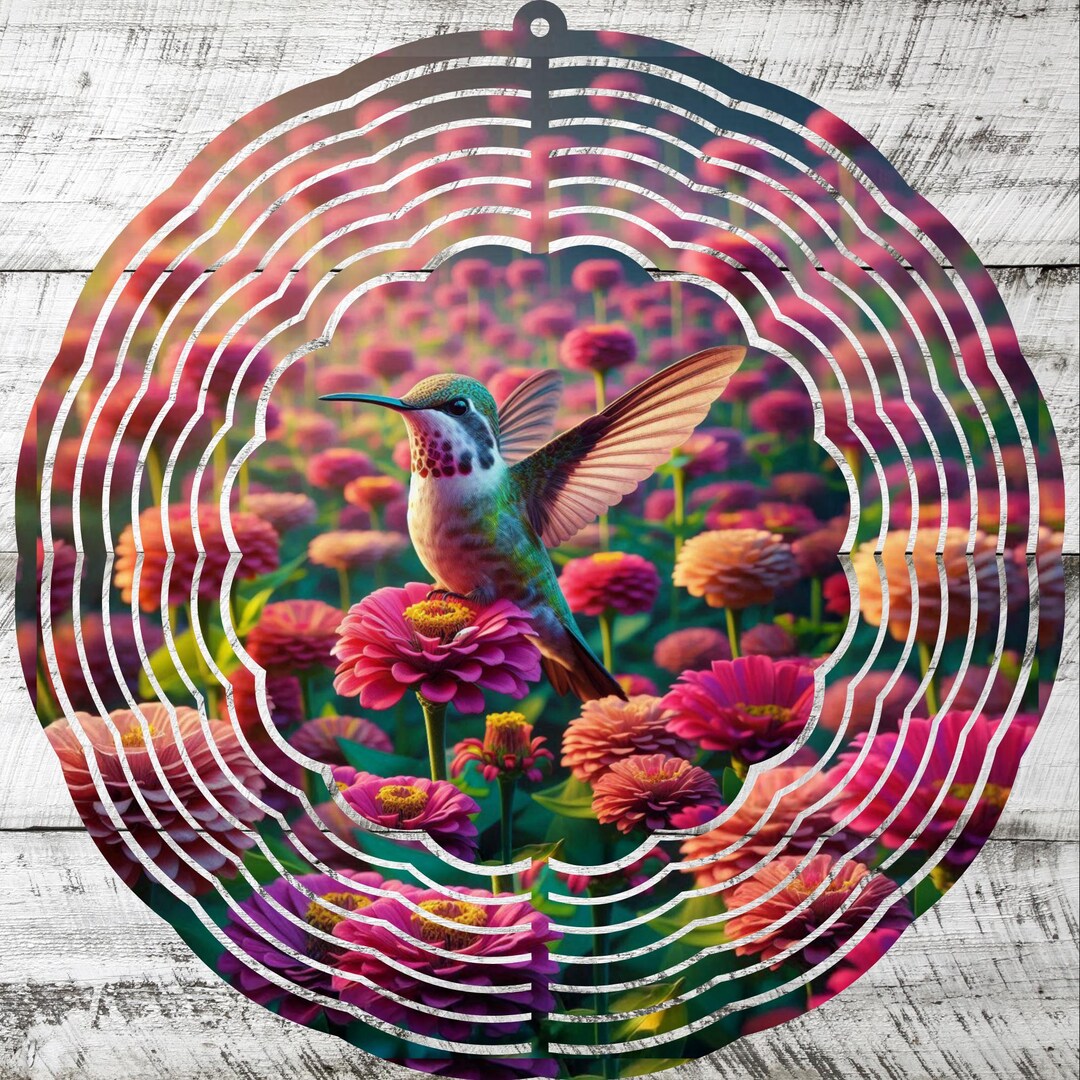 Hummingbird in Zinnias Wind Spinner PNG Floral Garden Sublimation ...