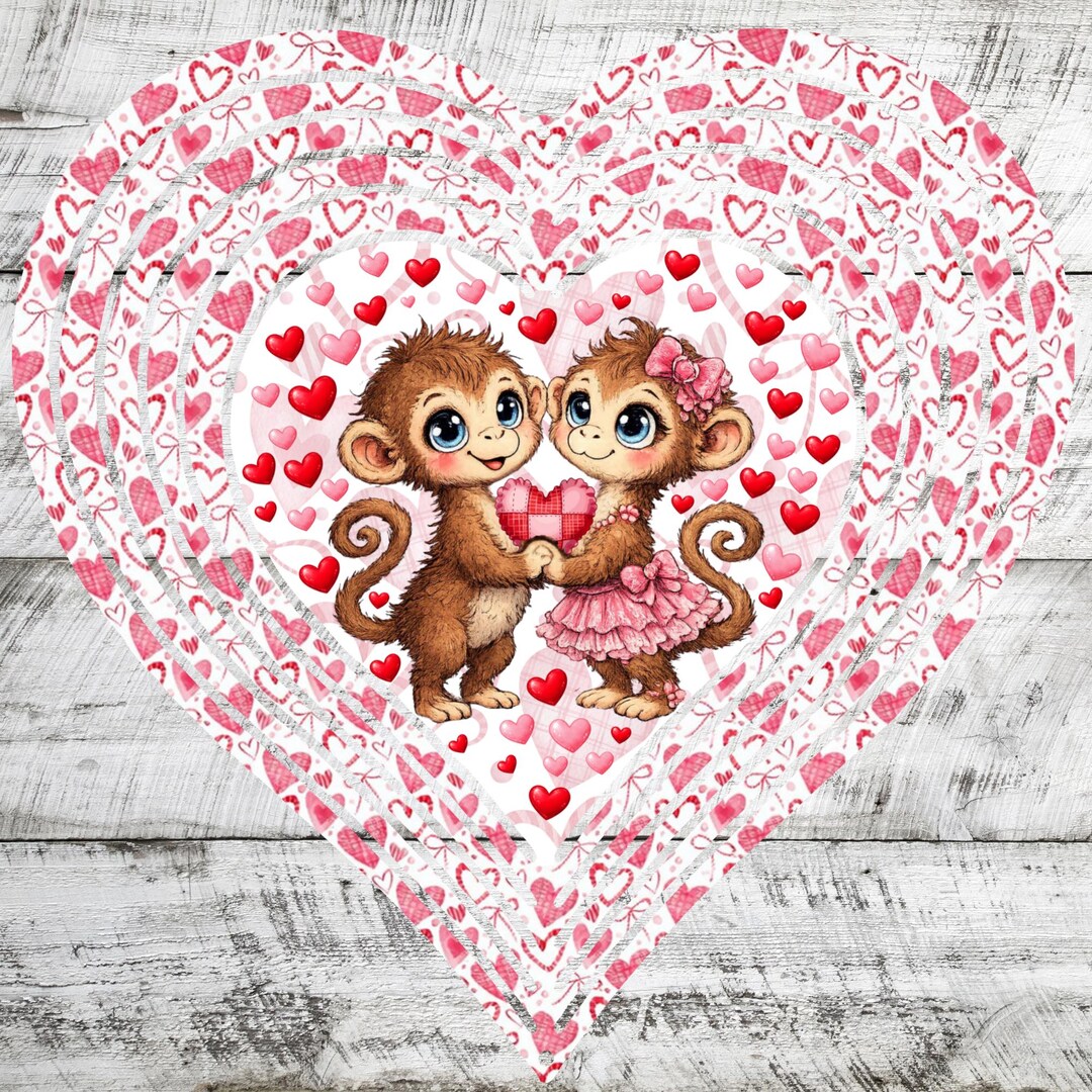 Valentine Monkey Wind Spinner PNG | Cute Love Monkeys Sublimation ...