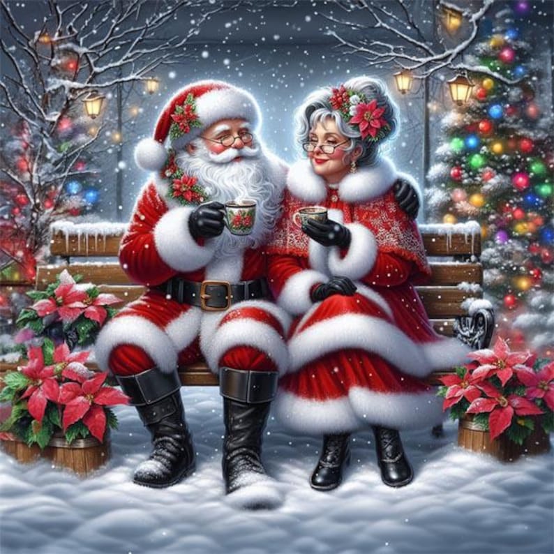 Cozy Santa and Mrs. Claus Christmas Art Print JPG - Etsy