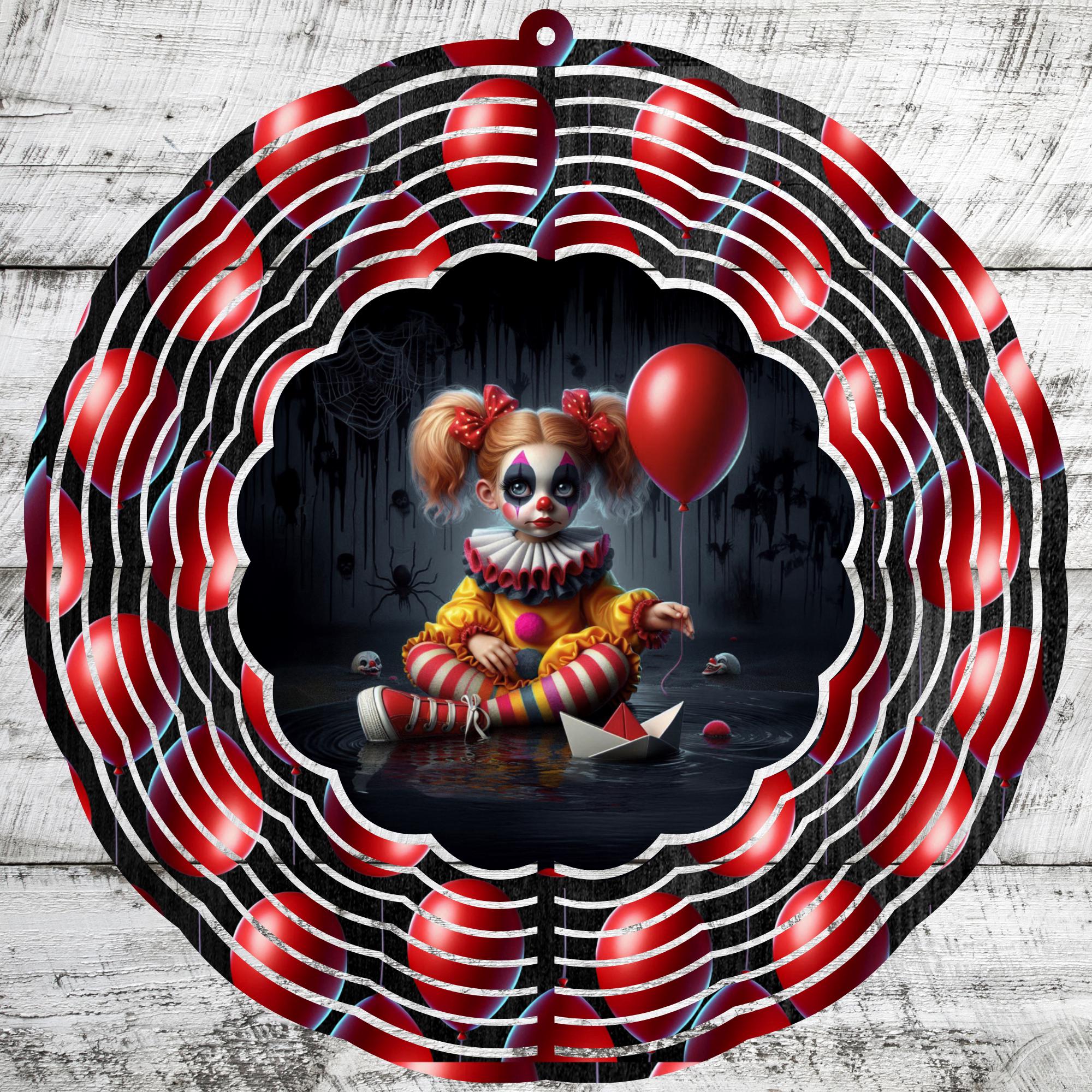 Creepy Cute Clown Wind Spinner PNG, Spooky Halloween Yard Art, Red ...