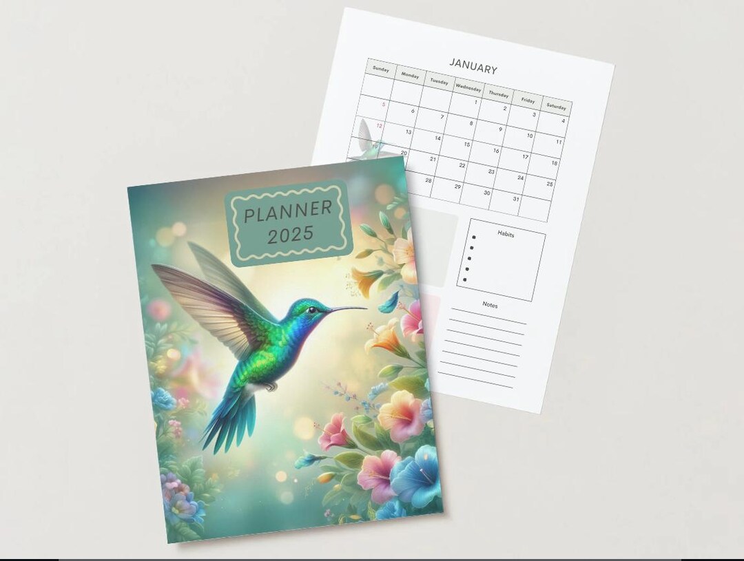 Hummingbird 2025 Monthly Calendar | Printable Planner Pages With Notes ...