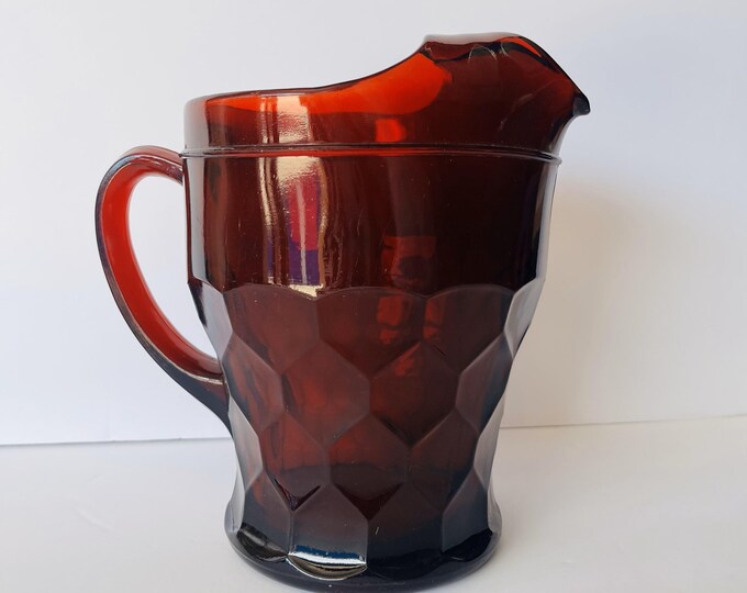Vintage 1950s Anchor Hocking Georgian Ruby Red Pitcher With Ice Lip - Etsy