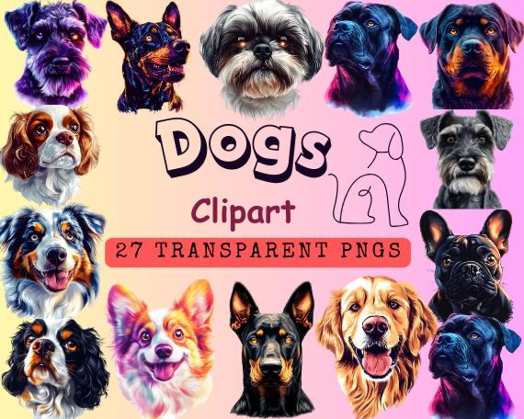 Dog Clipart, Instant Download, Puppy Clipart Graphics, 27 Dog Breeds ...