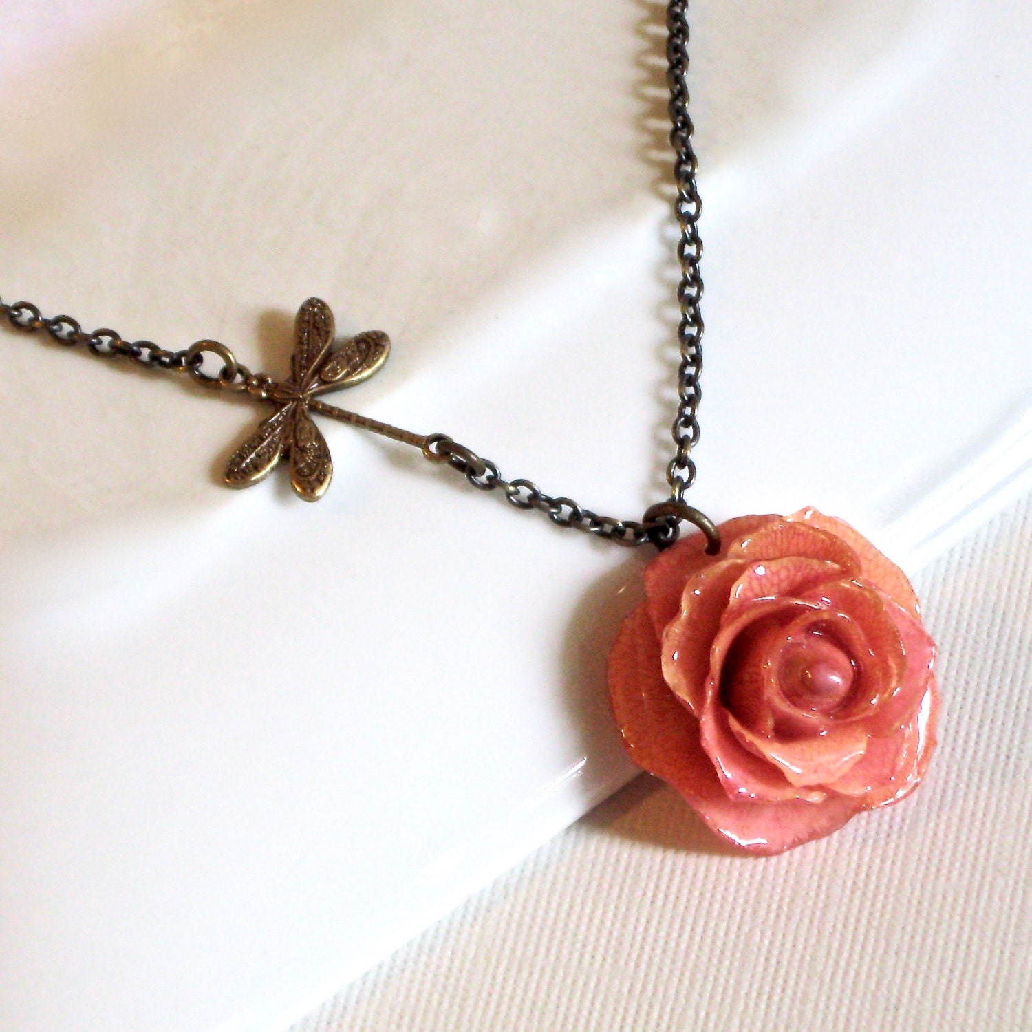 Real Pink Rose Ketting Echte bloem ketting echte bloem | Etsy