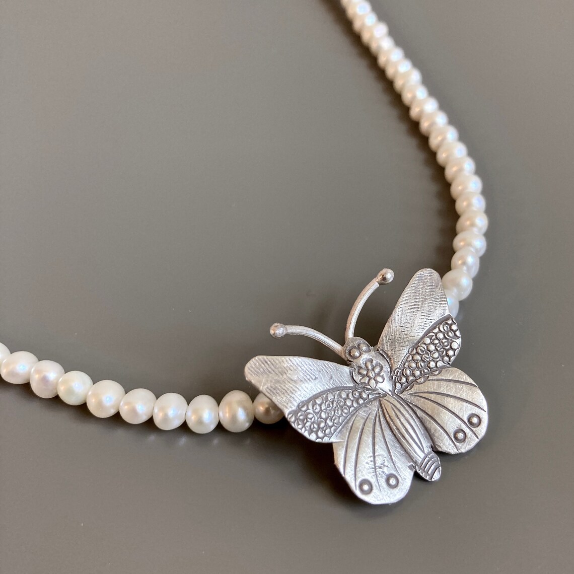 Butterfly Necklace Pearl Necklace Nature Jewelry Wedding | Etsy