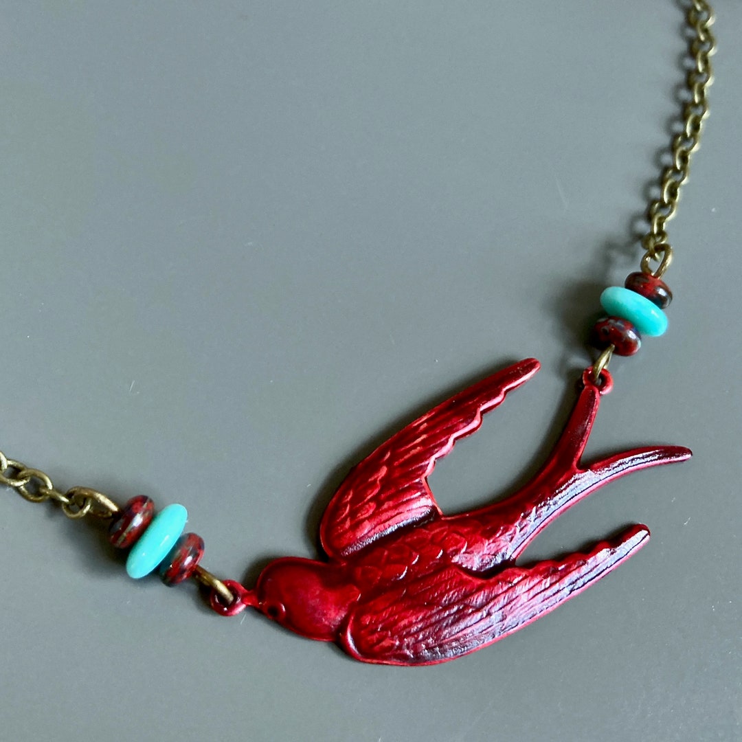 Red Bird Necklace Patina Jewelry, Cardinal, Bird Jewelry, Nature ...