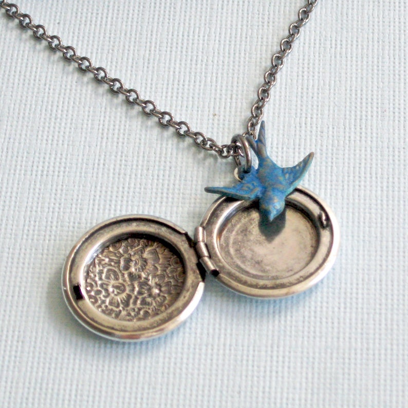 Blue Bird Locket Necklace Small Locket Necklace Silver | Etsy Blue Bird Locket Necklace Small Locket Necklace Silver | Etsy