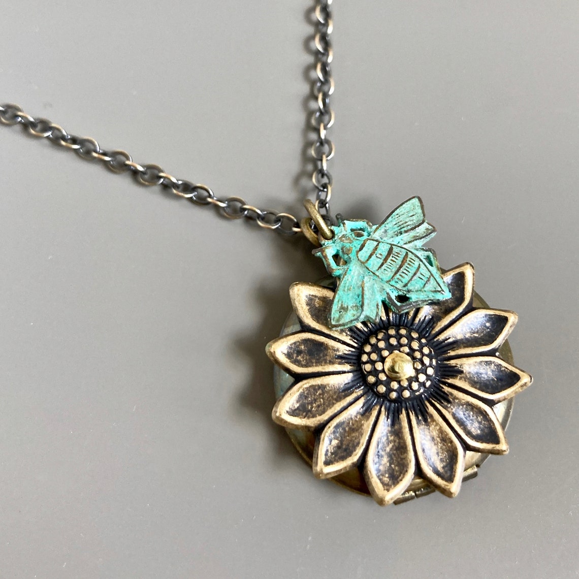 Brass Sunflower Locket Necklace Flower Jewelry Floral - Etsy
