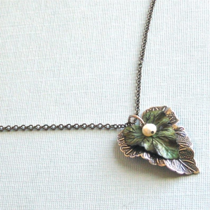 Leaf Necklace - Mixed Metal Necklace, Leaf Jewelry, Nature Jewelry ...
