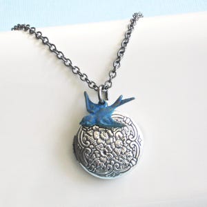 Blue Bird Locket Necklace Small Locket Necklace Silver | Etsy