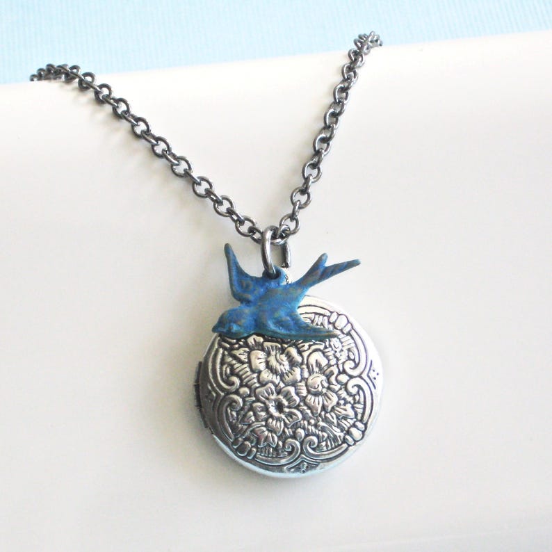 Blue Bird Locket Necklace Small Locket Necklace Silver | Etsy Blue Bird Locket Necklace Small Locket Necklace Silver | Etsy