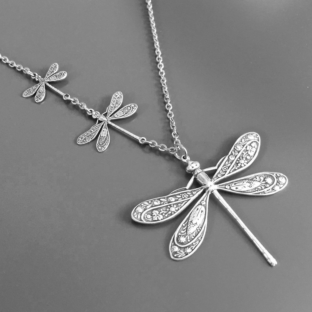 Silver Dragonfly Jewelry Silver Dragonfly Necklace, Gift for Woman ...